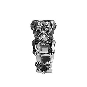 Pug Dog Adjustable Biker Ring With Black Spinel Gemstone 925 Sterling Silver (Silver, 6)