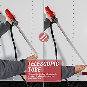 TERA PUMP [10 Ft XL Discharge Hose] Battery Powered Fuel Transfer Pump (2.4 Gal/Min) with Locking Lever Control Nozzle