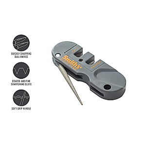 Kershaw Analyst Tanto Pocket Knife, 3.25, in. Blade, SpeedSafe Opening, Liner Lock, Black & Smith’s PP1 Pocket Pal Knife Sharpener Preset Carbide & Ceramic Stone Sharpeners Fold, Handheld, Compact