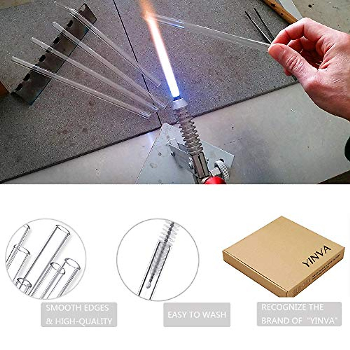 AOTWAN 20 Pack Glass Straws Drinking Reusable,Size 8.5''x10MM and 6''x10MM,Glass Straws Shatter Resistant Including 12 Straight and 4 Bent with 4 Brushes, Reusable Glass Straws for Cocktail,Juice