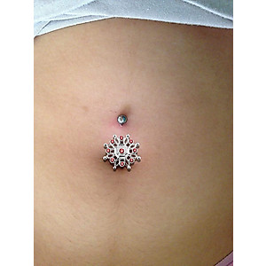 Dark Green Gemstone Fancy Crown Shape 925 Sterling Silver with Stainless Steel Belly Button Navel Rings