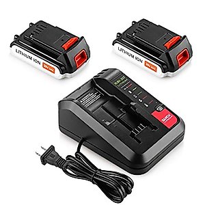 2Pack 3.0Ah LBXR20 Battery for Black and Decker 20V MAX Lithium Battery LBXR20 LBXR20-OPE LB20 LBX20 LBX4020 LB2X4020-OPE + 20V Battery Charger for Black Decker 20V Lithium Battery