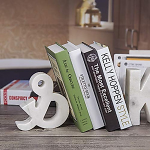 Creative Home 74864 Natural Marble Stone Letter Ampersand, Bookends, Paper Weight, 5.5" W x 5-7/8" H, 1-1/2" D, Off-White (patterns may very)