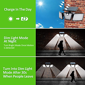 VICSOU 265 LEDs Solar Lights Outdoor, Upgraded Motion Sensor Security Light, 3 Adjustable Heads Spotlight 270° Wide Angle Super Bright Waterproof Flood Light for Garden Garage Patio Yard (2 Pack)