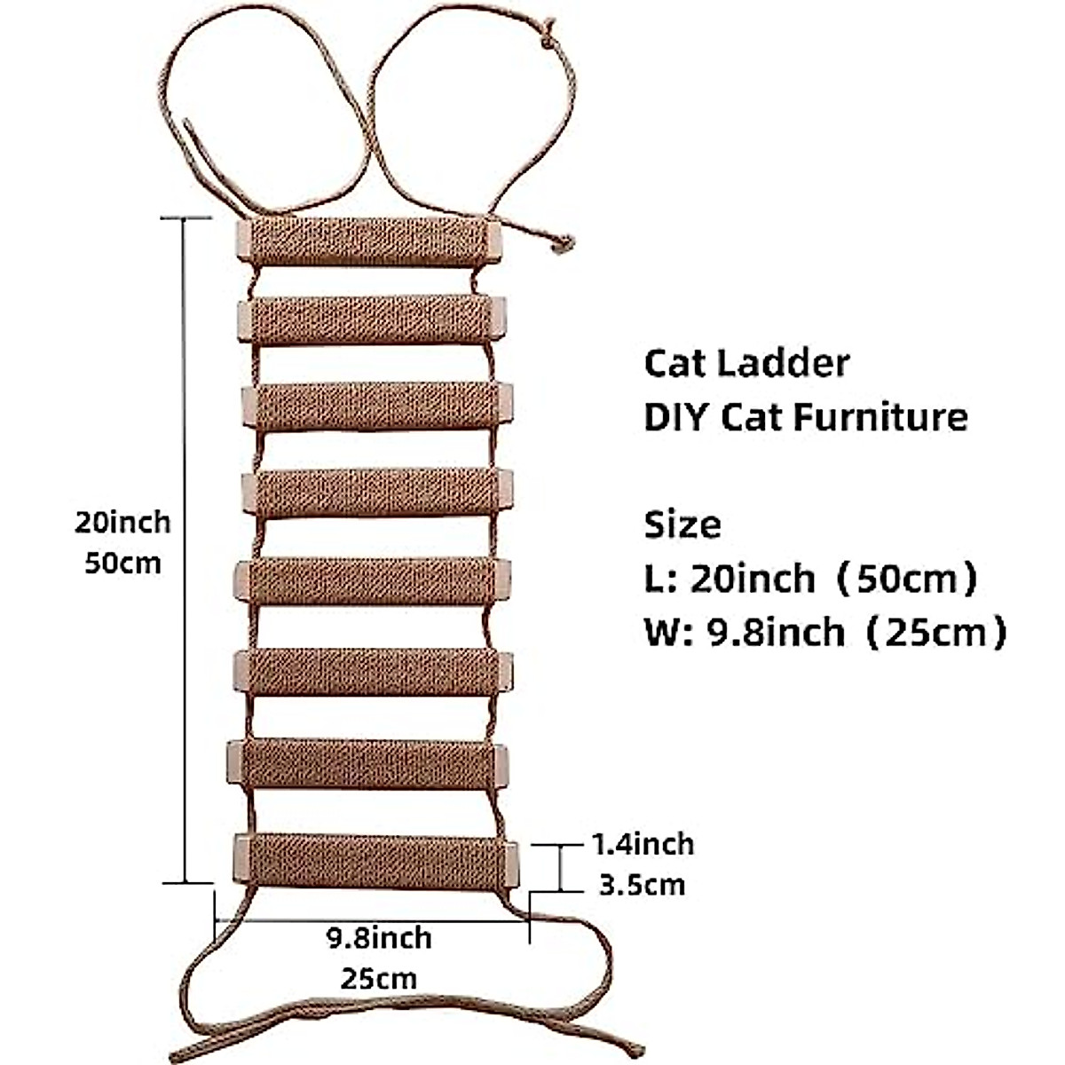 AGRICUE Cat Climbing Frame Outdoor Cat Tree Wall Climbing Bridge Climbing Rope Ladder for Cat Pets Climbing Frame for Wall Cat Wall Furniture Hemp Rope 20 inch Ladder