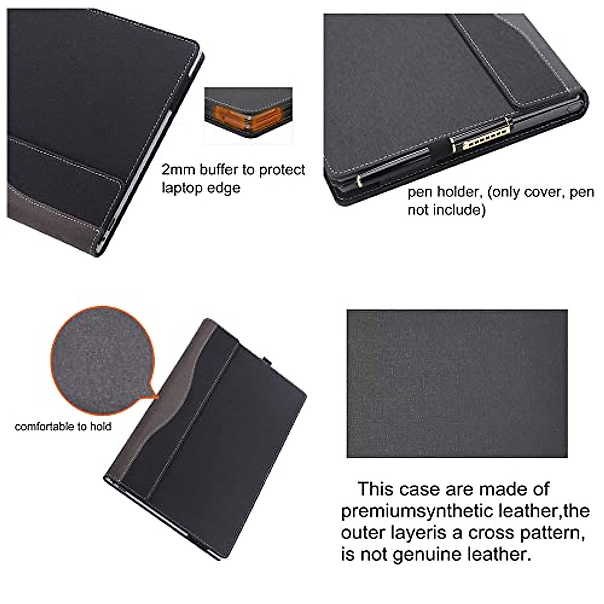 forubar Laptop Case Cover for Dell Inspiron 14 Plus 7430 7420 & Inspiron 14 Pro 5430 5420 7425 5425 [Not Other Models] Notebook Sleeve Computer Bag Protective PU Leather Shell (black)