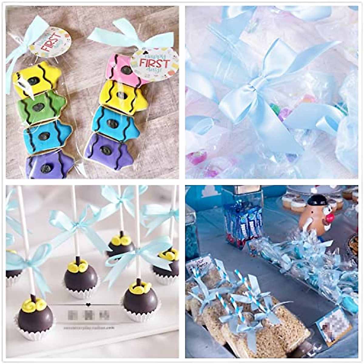 100 Pieces 3 inch Satin Ribbon Twist Tie Bows, Blue Pretied Bows with Twist Ties, Twist Bows Treats Bags, Bow Ties for Treats, Cake Pops, Baby Shower, Crafts, Gift Wrapping Favors, Cookies by GUIFIER