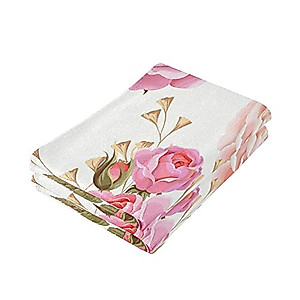 susiyo Beautiful Floral Pink Roses Hand Towels Set of 2 Luxury Print Decorative Bathroom Towels Super Soft Highly Absorbent Multipurpose Towels for Yoga Gym Spa Hotel Bathroom Kitchen 28x14 Inch
