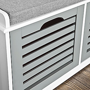 Haotian FSR23-HG, Storage Bench with 3 Drawers & Padded Seat Cushion, Hallway Bench Shoe Cabinet Shoe Bench