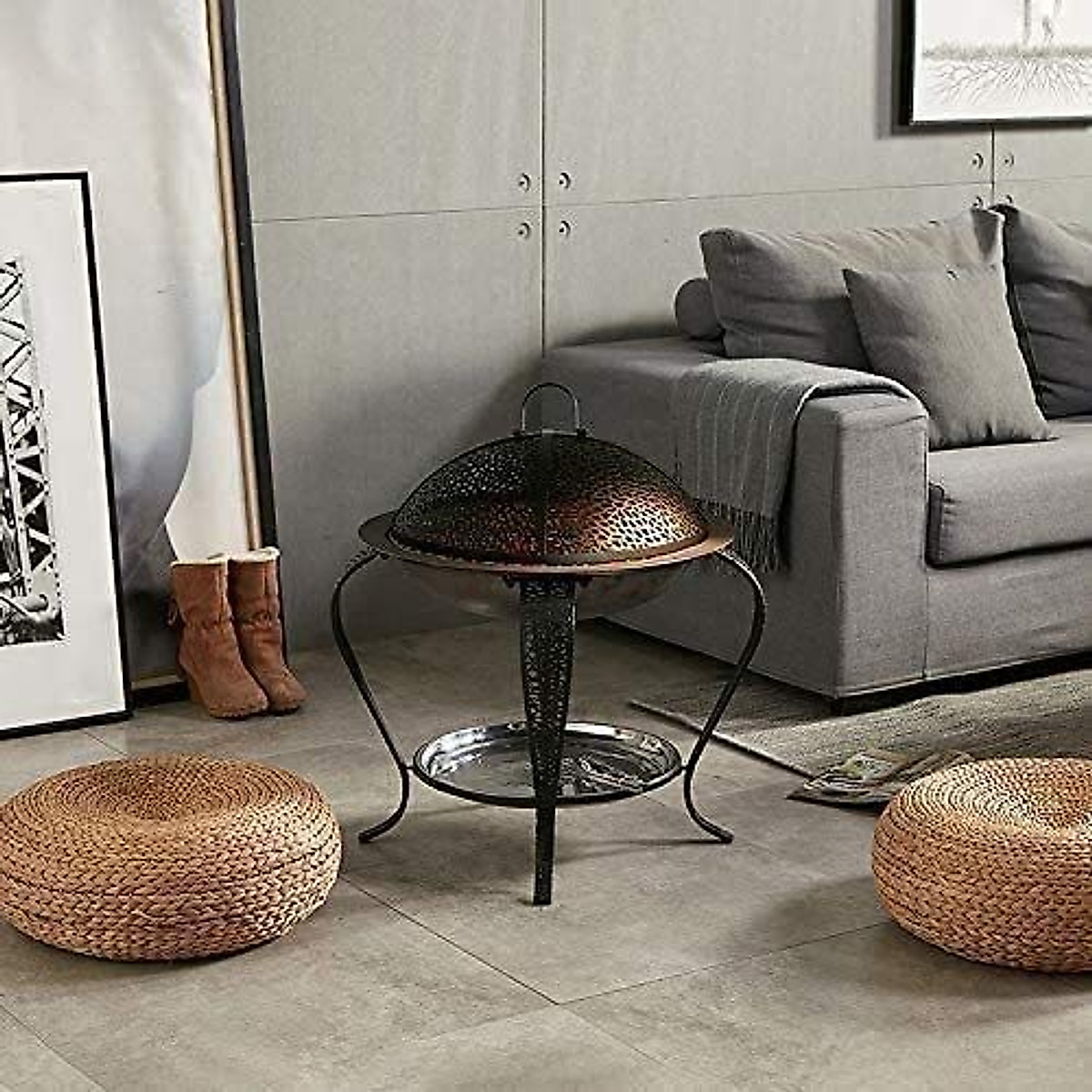 LEAYAN Garden Fire Pit Grill Bowl Grill Barbecue Rack - Portable 22" Quick Set Up Weather Resistant Easy to Clean Firepit w/Grate with Cover BBQ Cooking for Camping Backyard