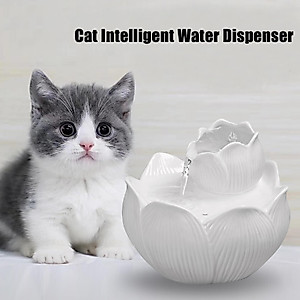 Topjia Lotus Ceramic Cat Drinking Water Fountain, Pet Ultra Quiet Intelligent Drinking Machine,USB Electric Water Dispenser,Tabletop Fountains Decoration for Home Office(6.9x5.8in, Pink)