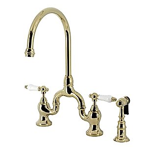 Kingston Brass KS7792PLBS English Country Bridge Kitchen Faucet Sprayer, Polished Brass