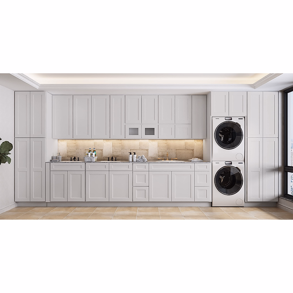 LOVMOR 27" Bathroom Vanity, Kitchen Base Cabinet, Single Sink Storage Unit, Pedestal Sink Storage Cabinet, Large Capacity for Laundry Room, Kitchen, Shower Room & Utility Room