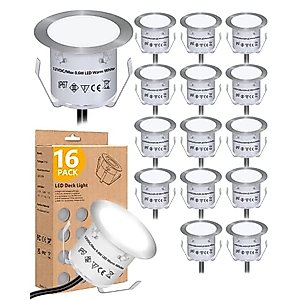 HIBOITEC Recessed LED Deck Light Kits(16 Pack), 12V Low Voltage Landscape Lighting, IP67 Waterproof Outdoor Step Stair Lights, Deck Lighting for Garden,Yard Steps,Stair,Patio,Floor,Decoration, White