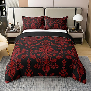 Feelyou Jacquard Damask Design Bedding Set Queen Size Boho Paisley Comforter Cover Set for Boys Girls Vintage Floral 100% Cotton Duvet Cover Bedspread Cover Elegant Damask Quilt Cover,No Comforter