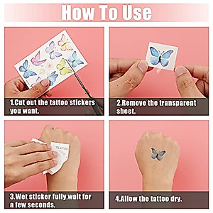 100pcs Temporary Butterfly Tattoos, Colorful Small Butterfly Flowers Tattoo Stickers Waterproof Cute Small Tattoos for Adults Kids Face Body Birthday Party Carnival