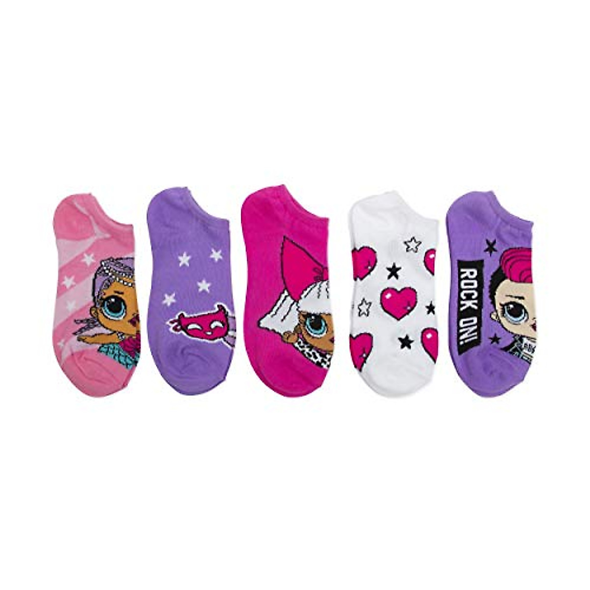 L.O.L. Surprise! Girls' Big LOL Surprise 5 Pack No Show, Pink/Purple/Multi, Fits Sock Size 9-11 Fits Shoe Size 4-10.5