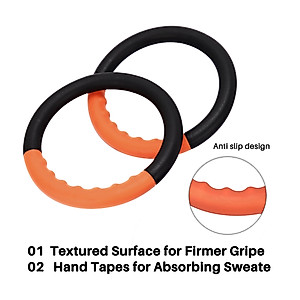 Teamaze Gymnastic Rings with 15 FT Adjustable Straps Non-Slip Gymnastics Rings Pull Up Workout Rings for Home Gym Exercise, Training (Orange)