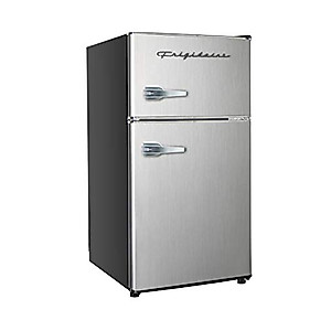 Frigidaire EFR341, 3.2 cu ft 2 Door Fridge and Freezer, Platinum Series, Stainless Steel, Double & Toshiba EM925A5A-BS Microwave Oven, 0.9 Cu Ft/900W, Black Stainless Steel