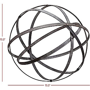 Foreside Home and Garden Black Large Distressed Metal Decorative Sphere Sculpture, 42