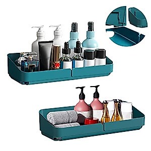 Fineget Plastic Shower Caddy Basket Shelf Large Adhesive Shower Shelves for Wall Bathroom Kitchen Bathtub Rustproof No Drilling Space Saving Shower Storage Organizer Deep Green 2 Pack