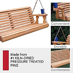 Amish Casual Heavy Duty 800 Lb Roll Back 4ft. Treated Porch Swing with Cupholders - Cedar Stain