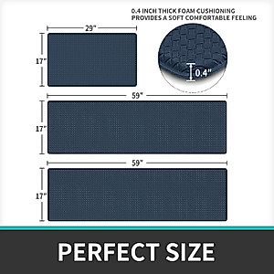 DEXI Kitchen Rugs and Mats Cushioned Anti Fatigue Comfort Runner Mats for Floor Rugs Waterproof Standing Rugs Set of 3, 17"x29"+17"x59"+17"x59" Navy Blue