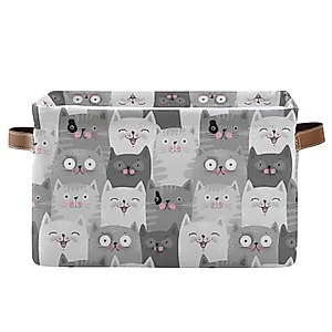 DXTKWL Animal Cat Kitten Pattern Storage Basket Bin with Handles, Large Rectangular Storage Cube Collapsible Storage Box Organizer Decor for Kids Toys Nursery Shelf Closet Bathroom Basket 1 Pack