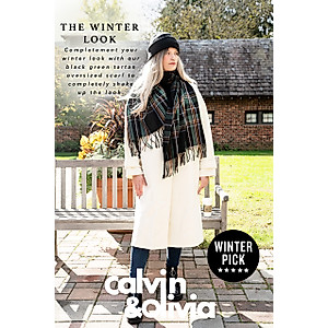 CALVIN & OLIVIA Women's Fall Winter Scarf Thick Classic Plaid Scarf Wrap Warmth Soft Oversized Cashmere Feel Scarves Amazing Tartan Black Green