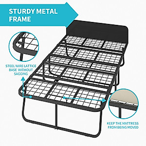 CECER Twin Size Rollaway Bed with 5 Inch Foam Mattress, 75" x 38" Folding Bed, Space-Saving Guest Bed with Headboard, Portable Foldable Bed for Adults with Sturdy Metal Frame and Dust Cover