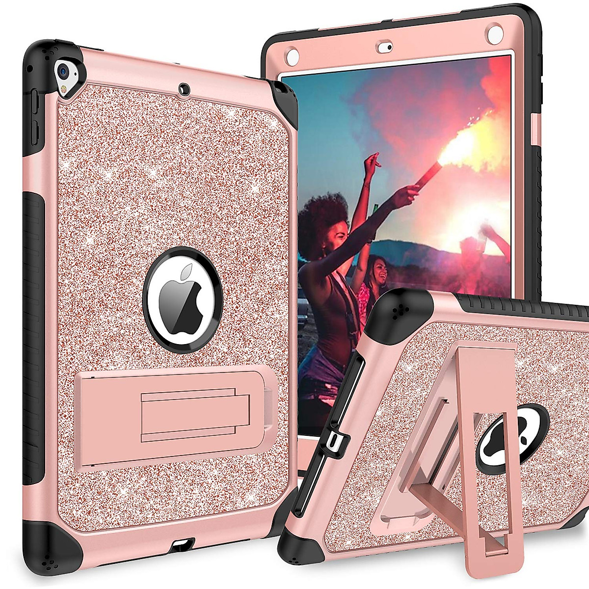 BENTOBEN for Case for iPad Air 2/iPad 9.7 2017/2018/Pro 9.7, iPad 5th/6th Generation Case, Glitter 3Layer Full Body Protective Shockproof Girls Women Kids Tablet Cover, Rose Gold
