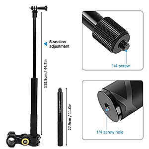 Motorcycle Invisible Selfie Stick, Bike Selfie Stick Handlebar Mount Camera Bracket, Action Camera Bracket Adapter Clamp Holder, Adjustable Length, for GoPro Hero 11/10/9/8 for Ins