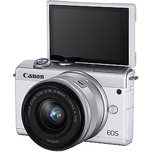 Canon EOS M200 Mirrorless Digital Camera with 15-45mm Lens (White) (3700C009), 64GB Card, Case, Filter Kit, Photo Software, LPE12 Battery, Charger, Card Reader + More (Renewed)