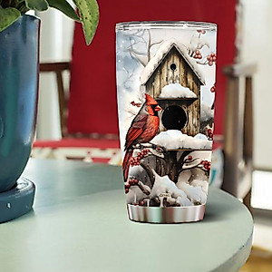 WONWIX Personalized Cardinal Tumbler Gifts for Women 20oz Travel Cup Coffee Mug Stainless Steel Insulated with Lid Watter Bottle Faith Red Cardinal Bird Gift for Her