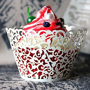 YOZATIA 60PCS Vine White Cupcake Wrapper, Lace Cupcake Wraps Liner for Wedding Party Cake Decoartion (White)