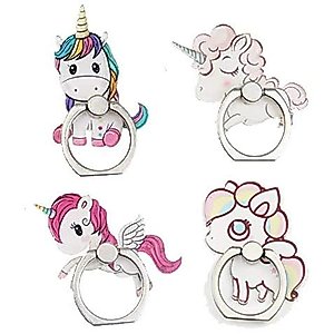 4-Pack Phone Ring Holder Stand, Cute Unicorn 360 Rotation Finger Grip Stand Mount for Cellphones and Tablets (Unicorn Ring)