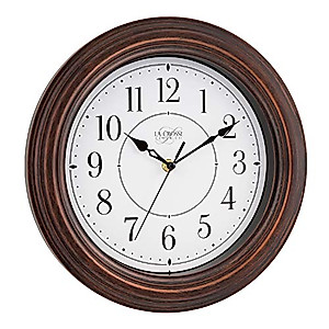 La Crosse Technology 404-2630W 12 Inch Evelyn Quartz Wall Clock with Silent Movement, 12", Brown