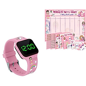 ATHENA FUTURES Potty Training Count Down Timer Watch - Princess Pink and Potty Training Chart for Girls - Princess and Unicorn Design