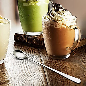 Long Handle Iced Tea Spoons, IQCWOOD 9-Inch Long Handle Tea Spoons, Coffee Spoon, Ice Cream Spoon, Stirrers Spoons, Stainless Steel Cocktail Stirring Spoons, Set of 4