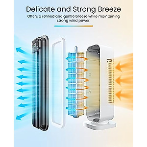 let'me Desk Fan, 14.6 Inch Oscillating Office Fan, 10000mAh Battery Operated Small Quiet Fan with 3 Speeds, 8H Timer and Night Light, Desk Tower Fan for Bedroom Office Home Desktop White