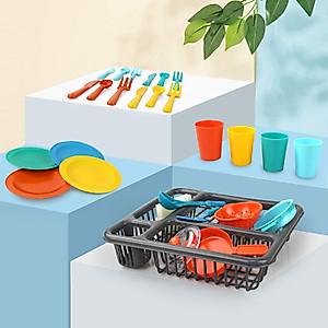 GrowthPic Pretend Play Kitchen Set for Kids, Kitchen Toys Tableware Dishes Playset with Drainer (27 Pcs)