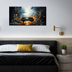 YONICA Abstract Canvas Wall Art for Home Office Decor - Blue Fantasy Piano Modern Cool Wall Paintings Print On Canvas HD Giclee Artwork Ready to Hang 32'' L x 16'' W(80x40cm)