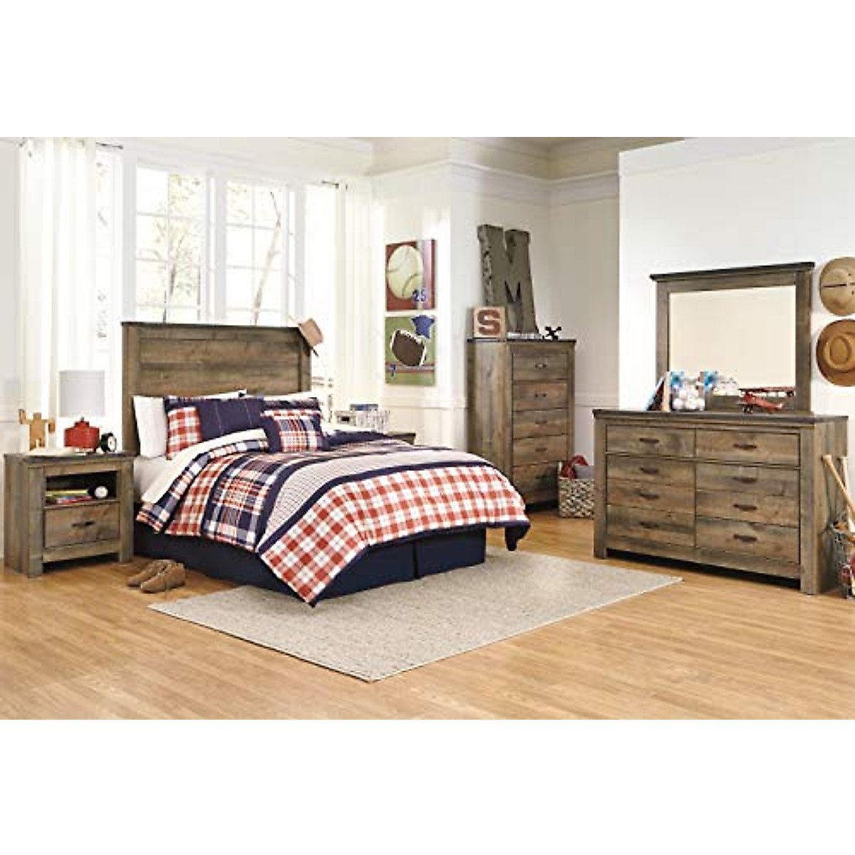 Signature Design by Ashley Trinell Rustic 1 Drawer Nightstand with USB Charing Stations, 26.22" Tall, Warm Brown