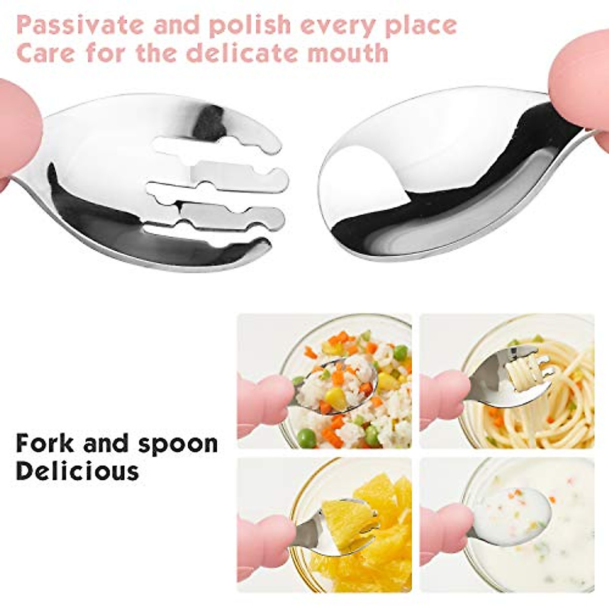 Silicone Suction Plate for Toddlers with Fork Spoon Set - Self Feeding Training Divided Plate Dish and Bowl for Baby and Toddler, Fits for Most Highchairs Trays (Pink)