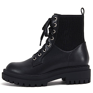 VETASTE Women's Lug Sole Lace Up Ankle Boots Round Toe Low Chunky Block Heel Winter Combat Booties