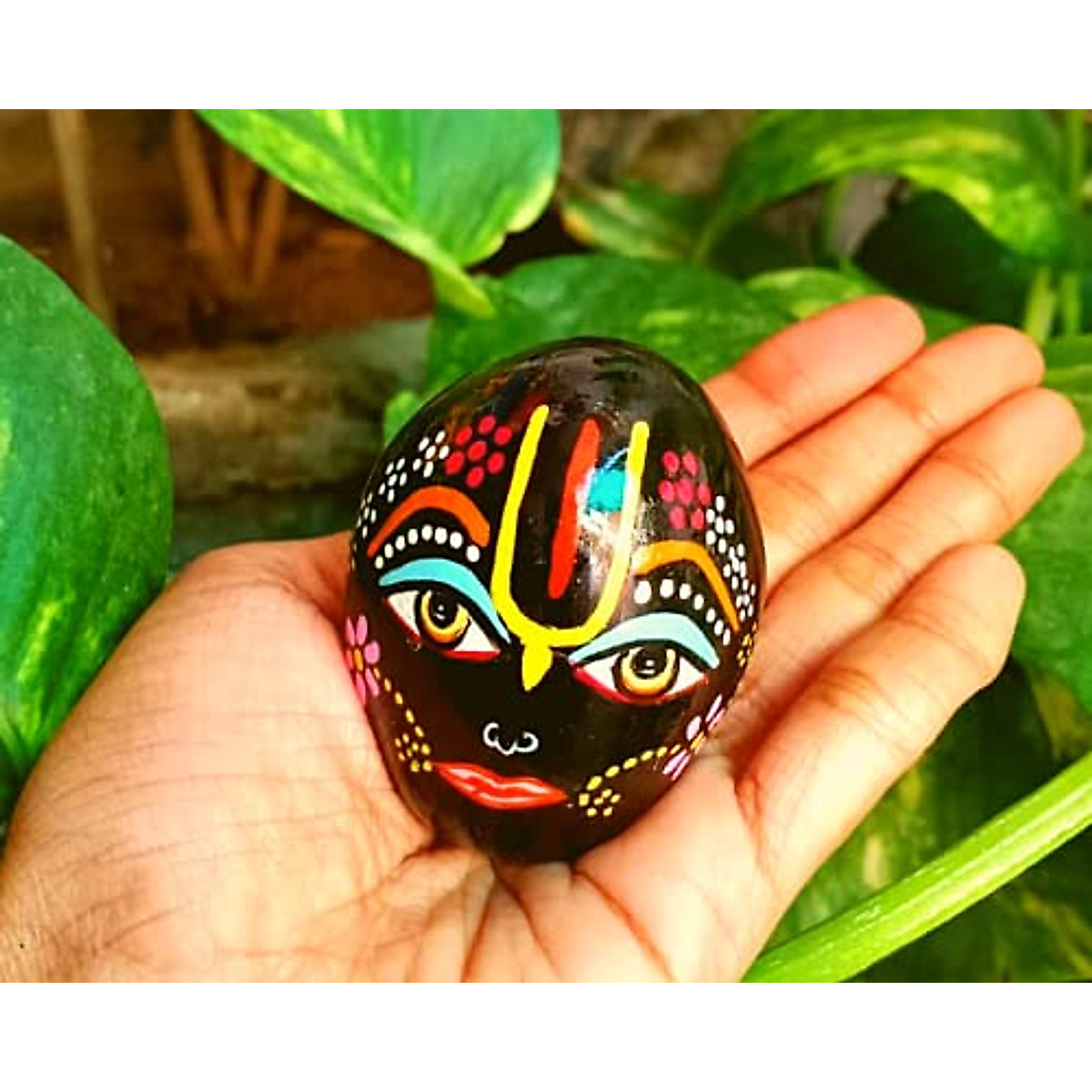 Decorated Stone Krishna Laddu Gopal Ji Painted Black Stone Shaligram Shaligram Shila Religious Gifts Ritual Object for Home Temple and Gifting Decorative Showpiece
