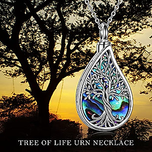 URONE Urn Necklace for Ashes Sterling Silver Teardrop Ashes Necklace Tree of Life Urn Pendant Cremation Jewelry for Ashes for Women Men