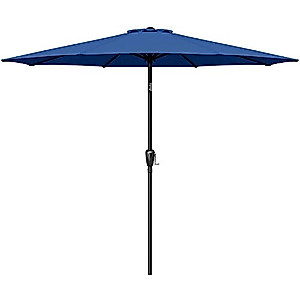 Simple Deluxe 9ft Outdoor Market Table Patio Umbrella with Button Tilt, Crank and 8 Sturdy Ribs for Garden, Deck, Lawn, Backyard & Pool, Blue