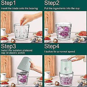 Portable Cordless Electric Baby Food Processor/Mini Food Chopper Rechargeable 150W/1200mAh 2 Glass Cups 10oz/20oz Containers for Vegetable/Fruit/Meat, Baby Foods Container with Silicone Baby Spoon for Dicing, Mincing and Puree (2 cups included）