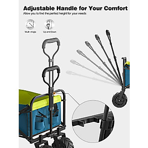 Beach Cart with Big Wheels for Sand, Ribitek Outdoor Folding Camping Grocery Portable Utility Cart, Heavy Duty 300 Lbs Capacity Collapsible All Terrain Sports Wagon with Adjustable Handle for Camping